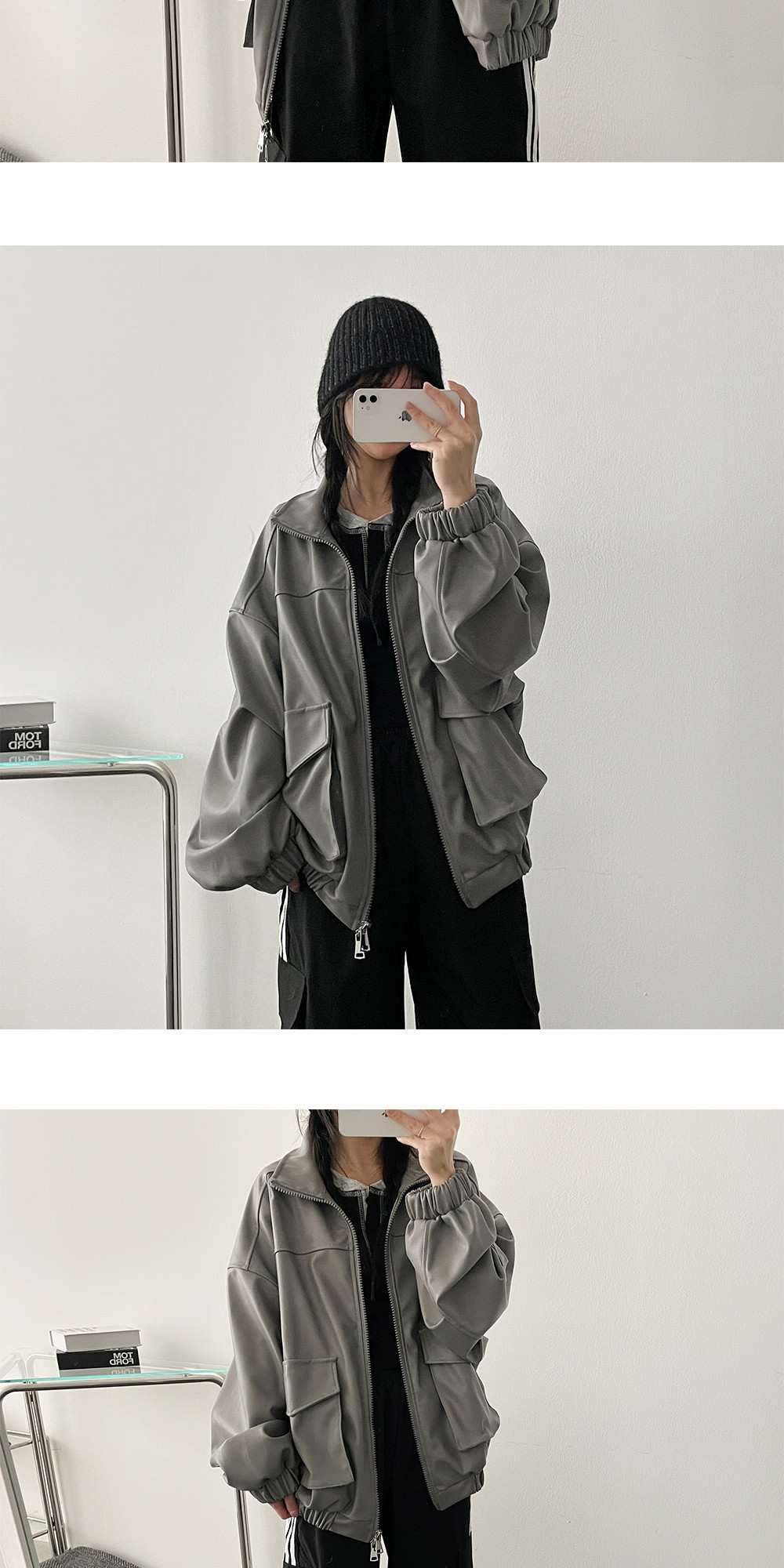 Codibook｜韓國 HIJJOO 雙面穿寬鬆仿皮革立領長外套[預購]拉鍊外套 parka 女裝 | 蝦皮購物