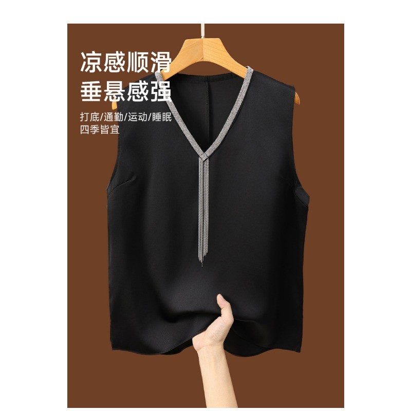Miguo_時尚氣質V領背心女 春夏新款 寬鬆休閒百搭OL上衣 設計感流蘇上衣 | 蝦皮購物