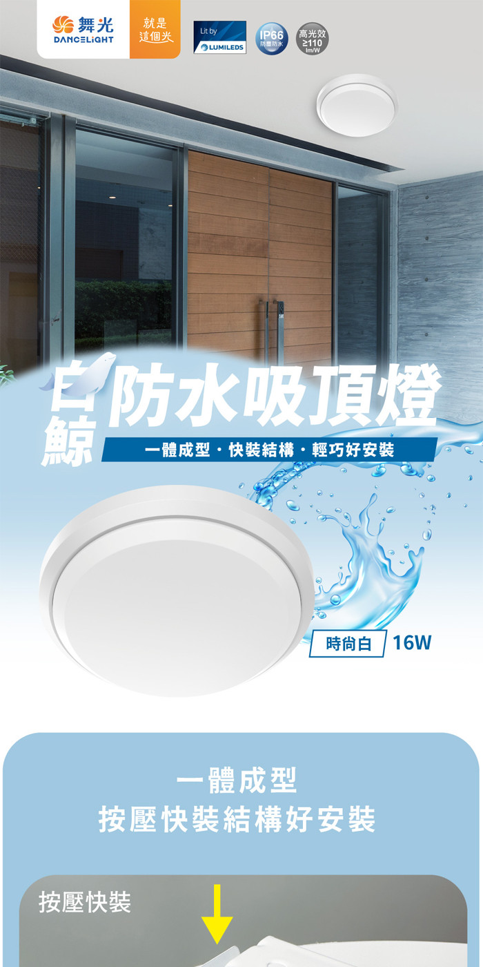 DanceLight舞光 16W 白鯨防水吸頂燈(白光/黃光) 防水 防塵 輕巧 抗UV PP 燈 燈具【愛買】 | 蝦皮購物