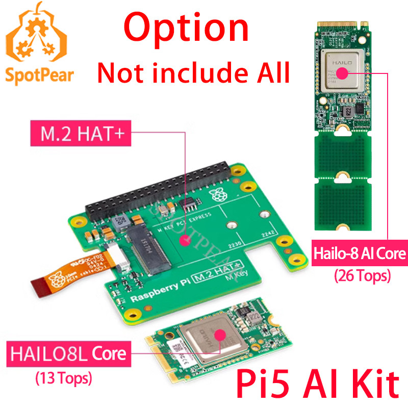 Raspberry Pi 5 官方原裝 AI 套件 Hailo8l 13Tops/26Tops PCIe M.2 HAT | 蝦皮購物