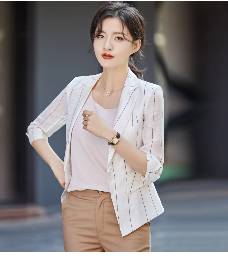 Miguo_小西裝外套女 春夏薄款 短款小個子七分袖西裝外套 垂感網紅條紋西服 3色 M-3XL 女生西裝外套 | 蝦皮購物