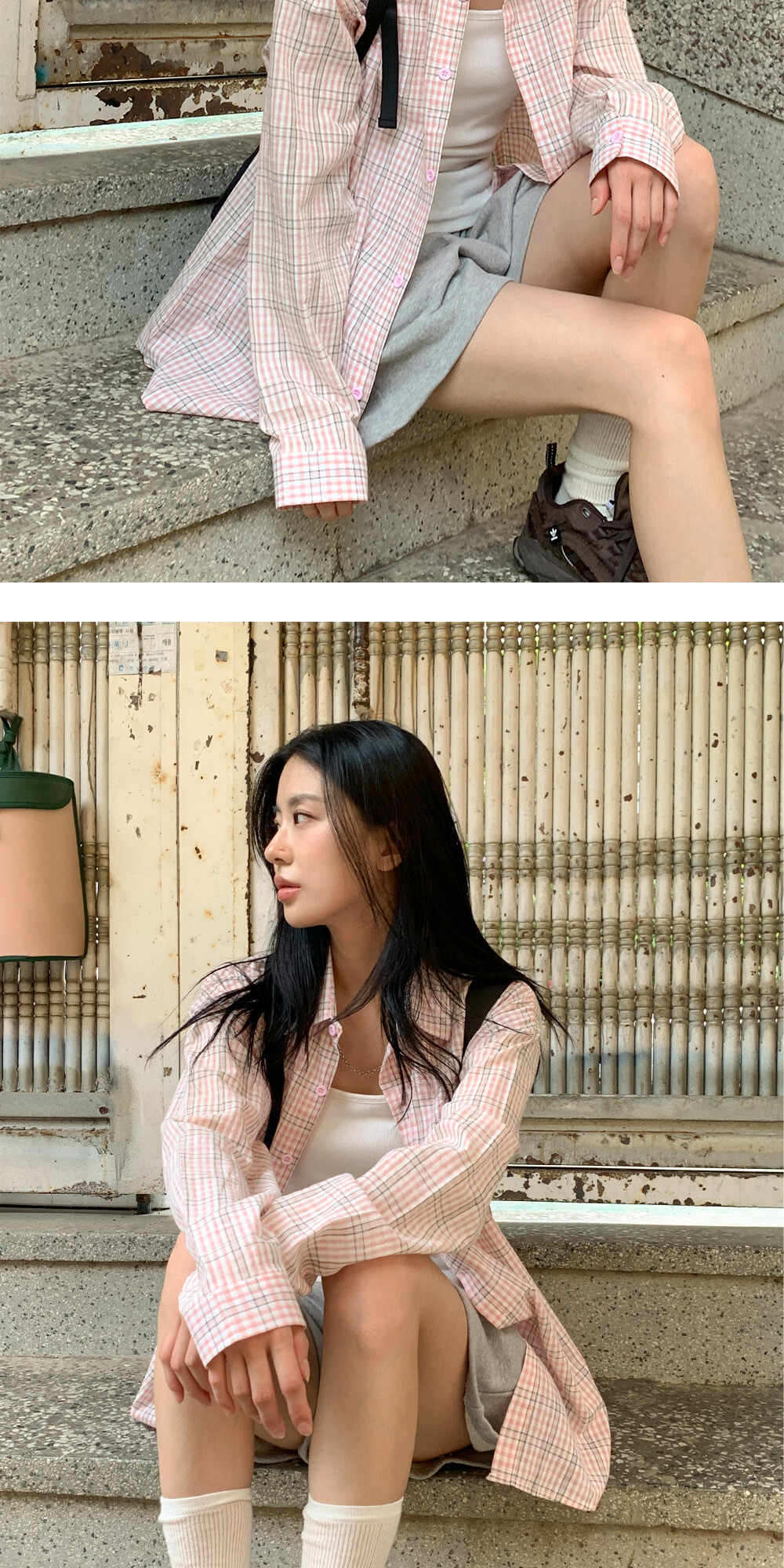 Codibook｜韓國 DAILYJOU 暈染款束腰垂肩寬鬆格紋長袖襯衫[預購]襯衫 女裝 | 蝦皮購物