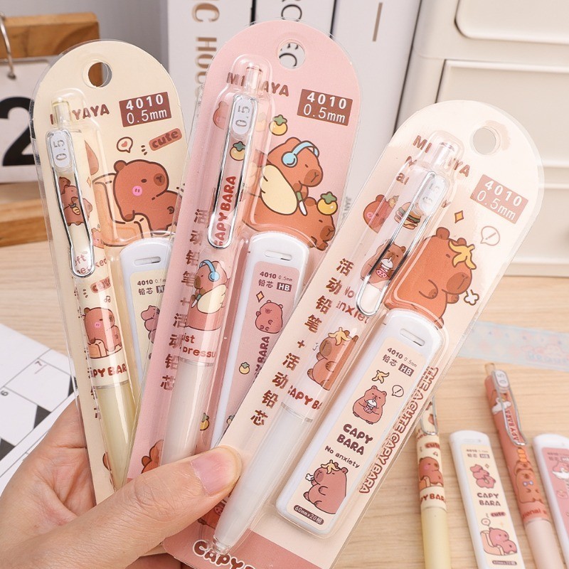 1 套卡哇伊動漫 Labu Bu 機械鉛筆 - Capybara 塑料自動鉛筆 - 兒童書寫繪圖文具用品 | 蝦皮購物