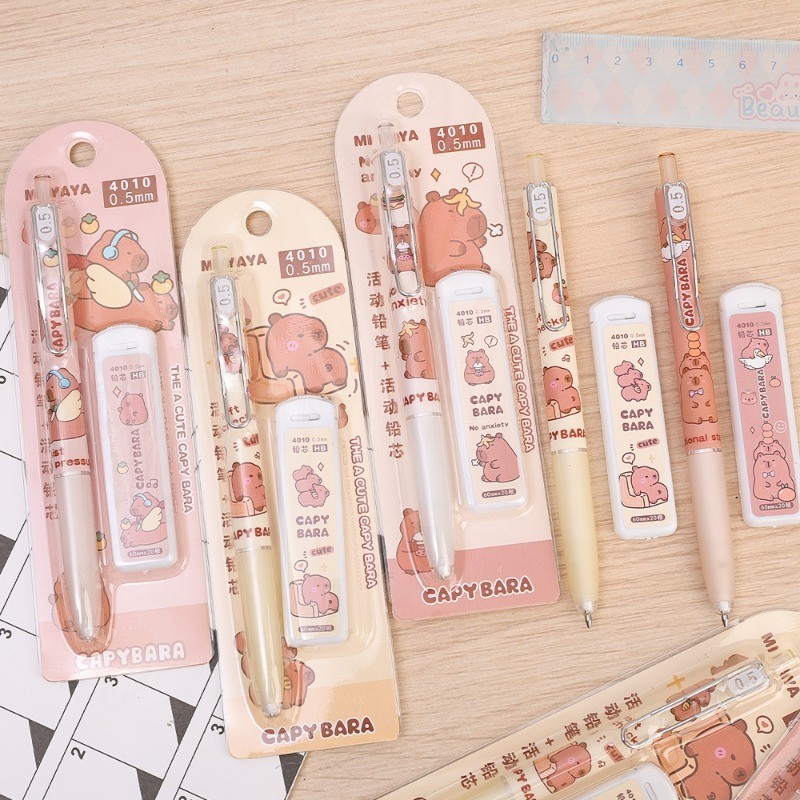 1 套卡哇伊動漫 Labu Bu 機械鉛筆 - Capybara 塑料自動鉛筆 - 兒童書寫繪圖文具用品 | 蝦皮購物