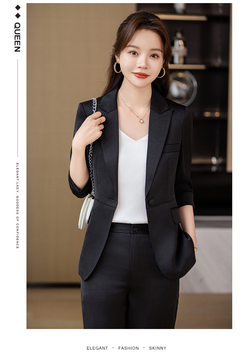 Miguo_醋酸緞面西裝套裝女 簡約幹練一粒扣西裝領七分袖西服套裝女 OL裝 修身通勤職業裝 4色 S-4XL 大碼女裝 | 蝦皮購物