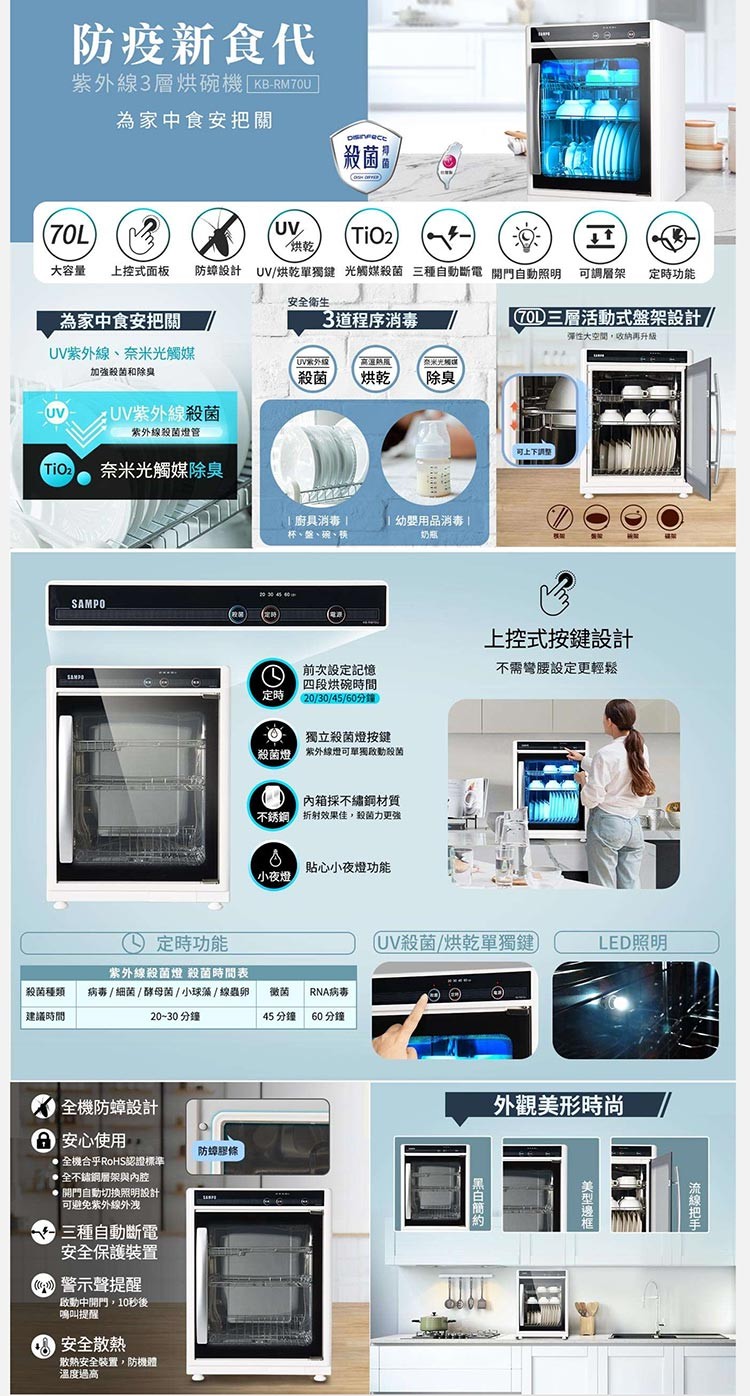 SAMPO聲寶 70L 三層紫外線烘碗機KB-RM70U【愛買】 | 蝦皮購物
