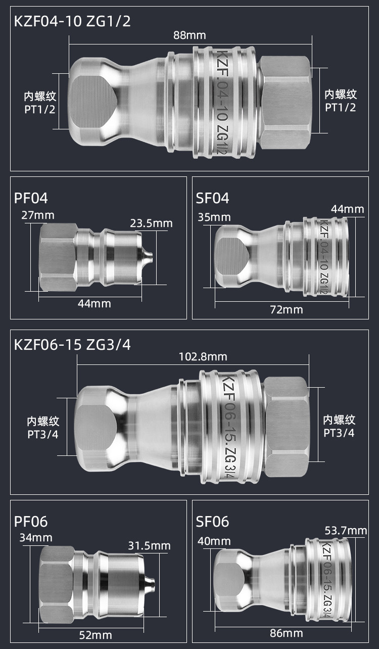 【臺灣出貨/可開發票】KZF 液壓 快速接頭 304 不鏽鋼 內螺紋 開閉式 高壓 高溫 耐腐蝕 雙自封 接頭 | 蝦皮購物