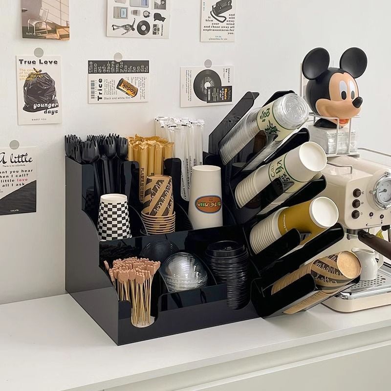 咖啡廳包裝杯架黑色亞克力奶茶杯放置架酒吧杯蓋一次性紙杯收納架 | 蝦皮購物