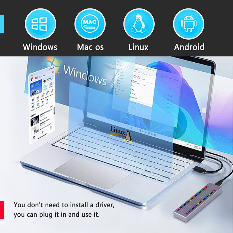 M2 SSD 外殼,帶 RGB LED NVME M Key USB 3.2 Type C Gen2 10Gbps 外殼 | 蝦皮購物