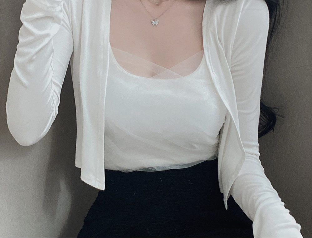 Codibook｜韓國 LOVENSOME 雪紡蕾絲細肩上衣+開衫外套套裝[預購]針織外套 女裝 | 蝦皮購物