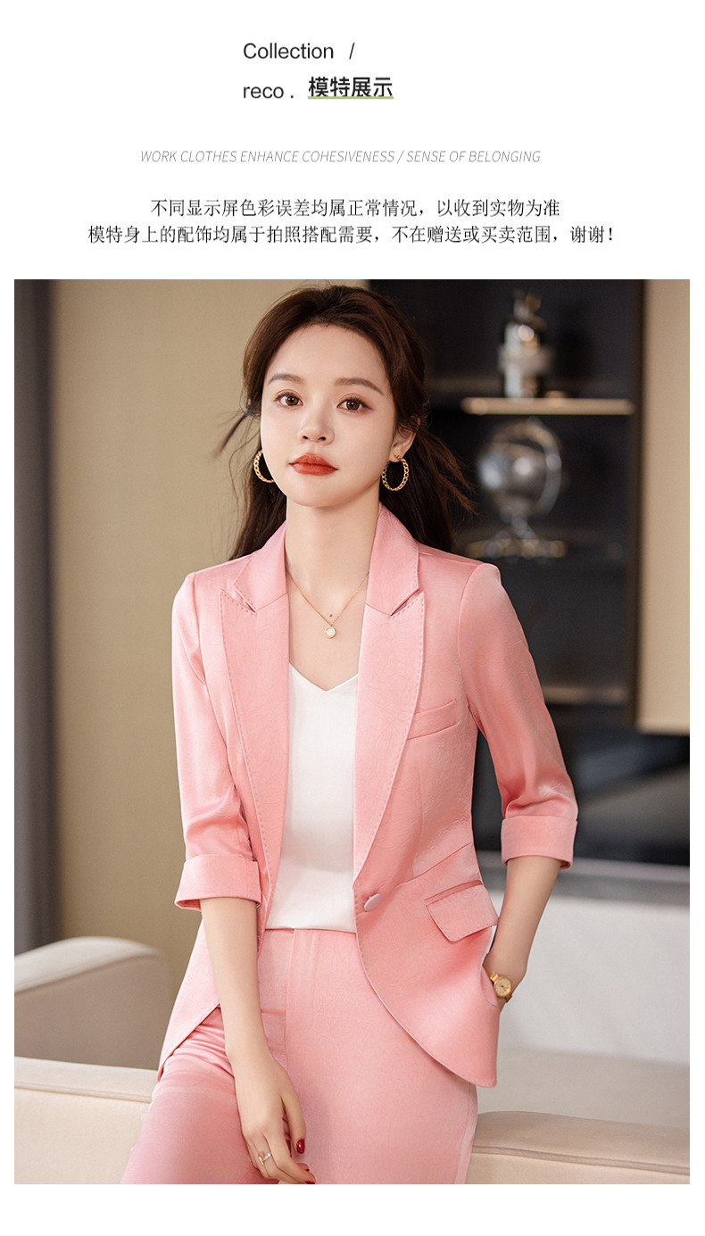 Miguo_醋酸緞面西裝套裝女 簡約幹練一粒扣西裝領七分袖西服套裝女 OL裝 修身通勤職業裝 4色 S-4XL 大碼女裝 | 蝦皮購物