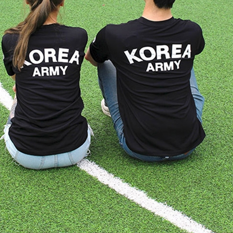 Kpop BANGTAN JUNGKOOK純棉T恤加大碼男女復古韓版時尚極簡ROKA ARMY印花短袖上衣夏季學生休閒襯 | 蝦皮購物