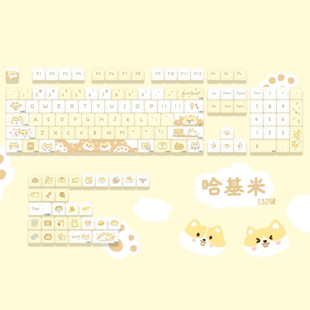 🔥免運🔥 鍵帽 注音 客製化鍵帽 機械鍵帽 哈基米132/95鍵MOA高度柴犬小狗黃白配色可愛圓潤PBT熱昇華鍵盤鍵 | 蝦皮購物