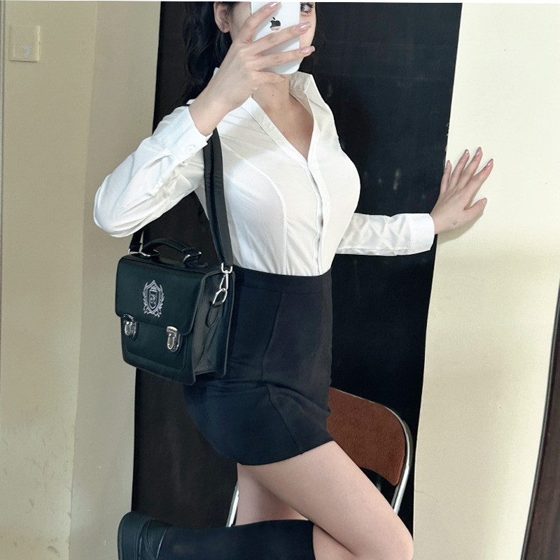 Miguo_職業秘書裝 性感OL修身長袖襯衫 V領上衣搭配包臀裙兩件套 工作服 白色襯衫 包臀半身裙 性感誘惑 | 蝦皮購物