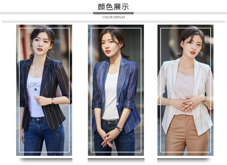 Miguo_小西裝外套女 春夏薄款 短款小個子七分袖西裝外套 垂感網紅條紋西服 3色 M-3XL 女生西裝外套 | 蝦皮購物