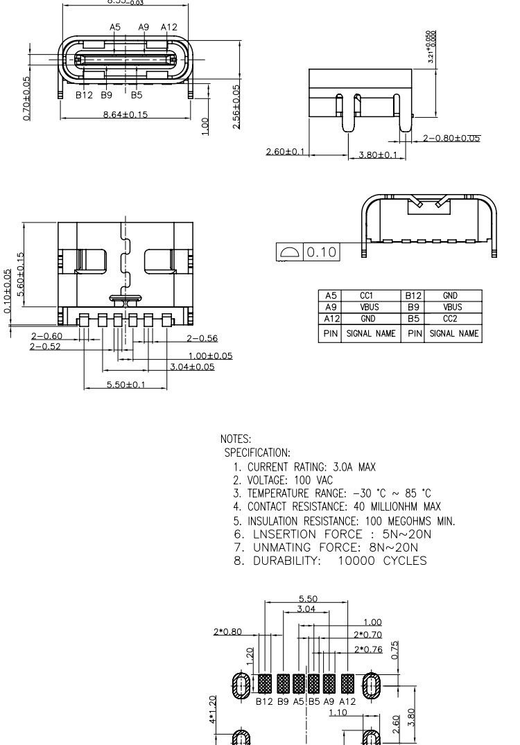 USB Type-C 6P母座臥貼闆上四腳插6P簡易型快充插座USB連接器 | 蝦皮購物