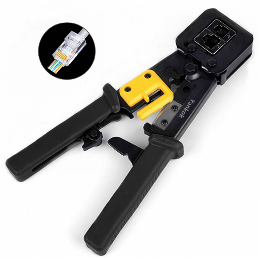 Yankok RJ45 RJ12 RJ11 直通壓接器、壓接條和切割,黑色手柄,重型 | 蝦皮購物
