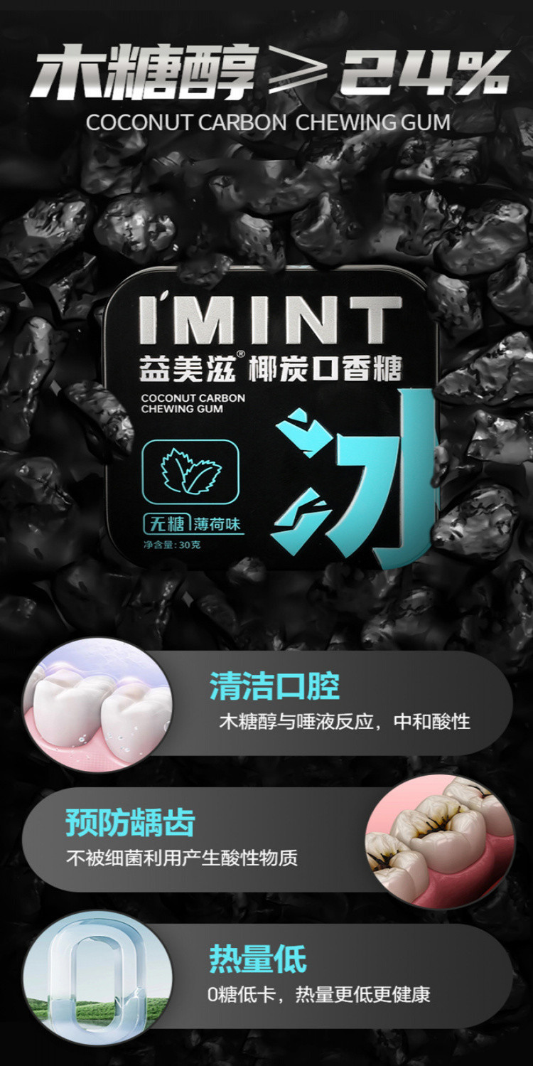 【IMINT】無糖椰炭口香糖清新口氣富含維C木糖醇休閒零食糖果 | 蝦皮購物