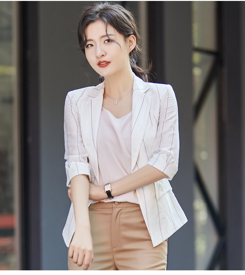 Miguo_小西裝外套女 春夏薄款 短款小個子七分袖西裝外套 垂感網紅條紋西服 3色 M-3XL 女生西裝外套 | 蝦皮購物