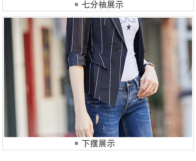 Miguo_小西裝外套女 春夏薄款 短款小個子七分袖西裝外套 垂感網紅條紋西服 3色 M-3XL 女生西裝外套 | 蝦皮購物