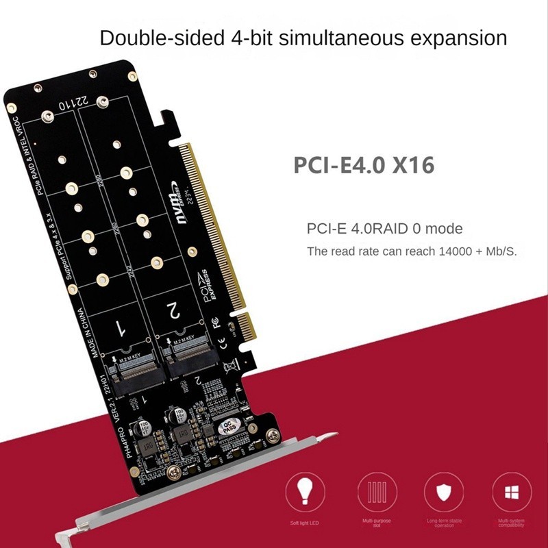 ♞Pcie 4.0 雙盤 PCIeX16 轉 M.2 M-Key NVMe SSD 擴展卡,支持 4 NVMe M.2 | 蝦皮購物