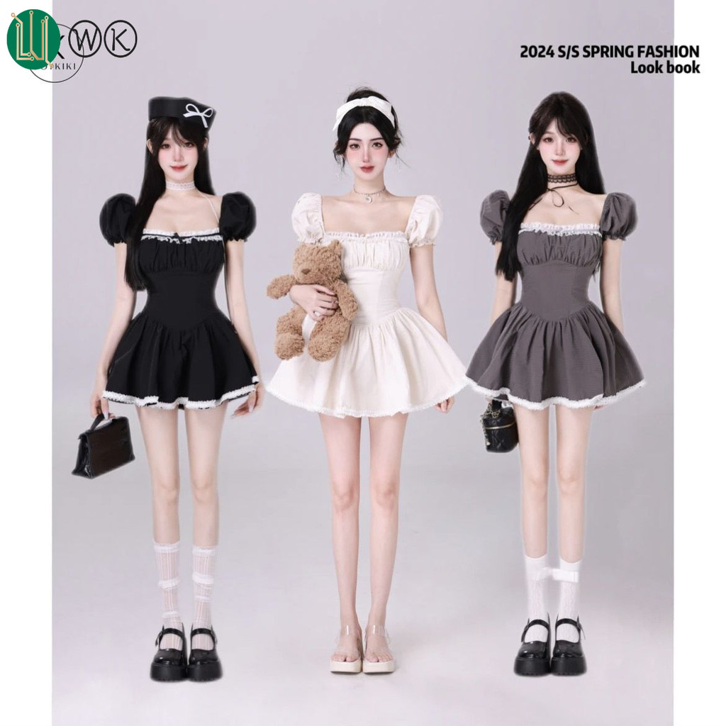 小紅書同款 洋裝 JOY KIKI【溫蒂少女】甜妹拼接撞色公主連身裙 大擺蓬蓬裙 方領連身裙 女團演出表演服 韓系洋裝裙 | 蝦皮購物