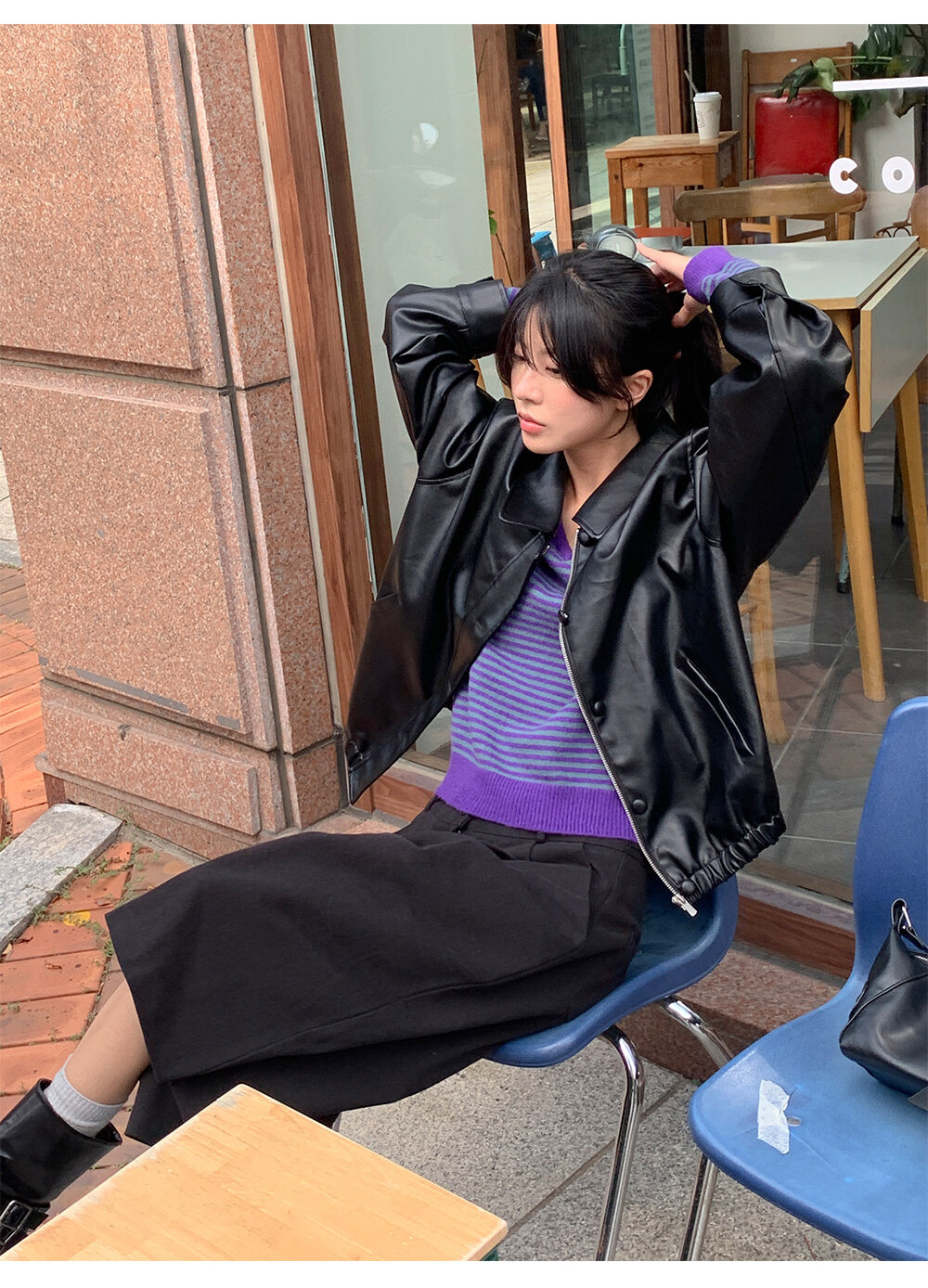 Codibook｜韓國 DAILYJOU 寬鬆剪裁真皮翻領夾克[預購]拉鍊外套 皮革外套 女裝 | 蝦皮購物