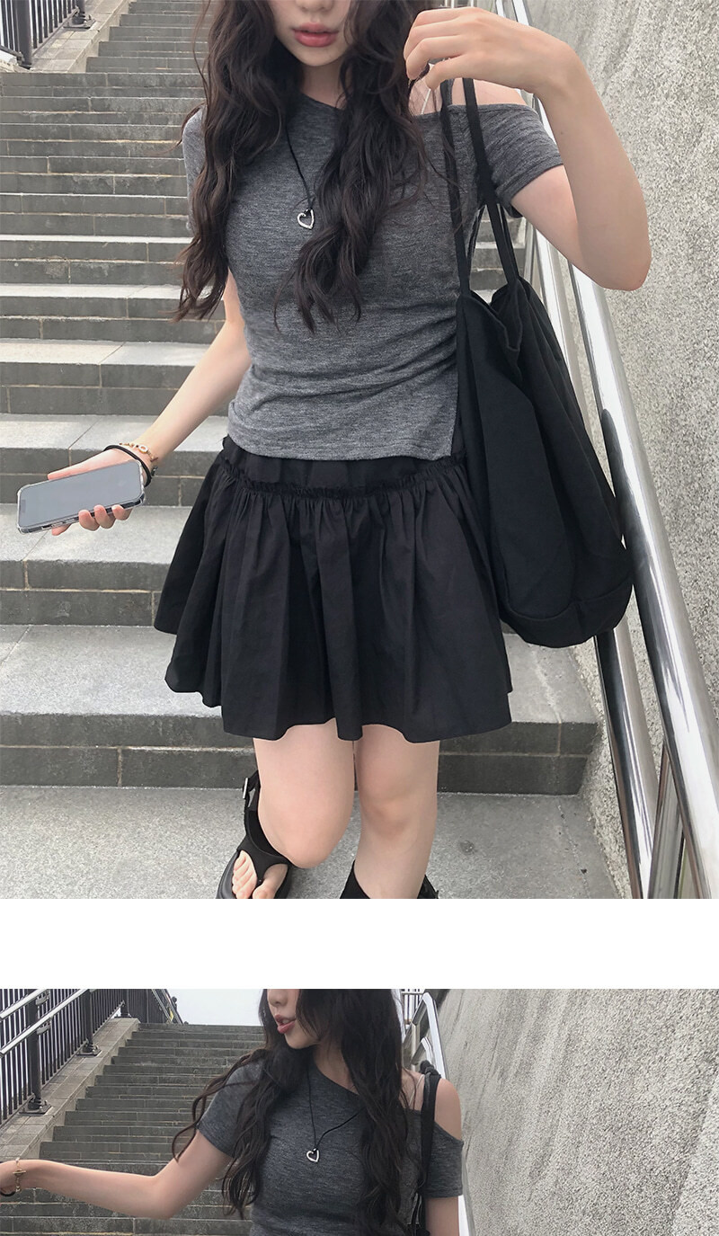 Codibook｜韓國 anyonemore 單袖綁帶開領貼身短T[現貨-深灰色]短袖上衣 T恤 女裝 | 蝦皮購物