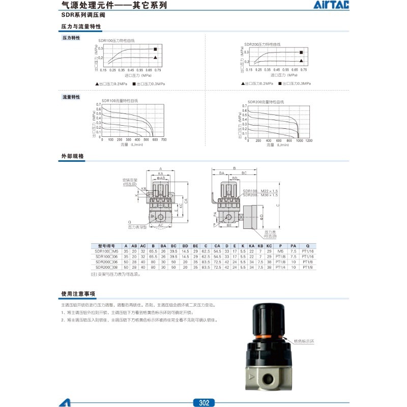 【可開發票】亞德客 氣動減壓閥 氣源處理器SDR200-08-1空壓機調壓閥SDA100-06-1 | 蝦皮購物