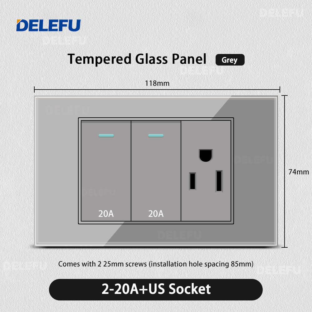 美標二開三孔20A插座帶開關20A美式美標118型額定電壓：110-250V強化玻璃面板外形尺寸：118*74MM | 蝦皮購物