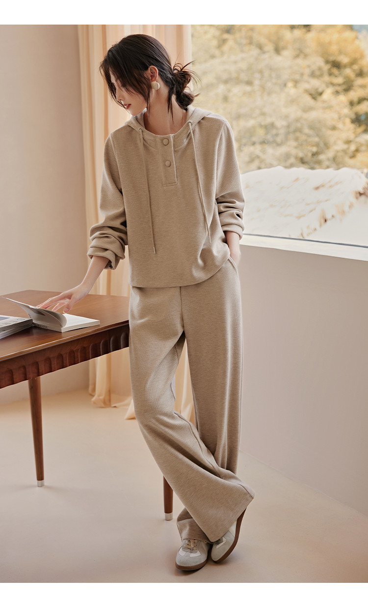 Miguo_S-2XL 秋冬季新款 時尚穿搭一整套 韓版垂感休閒褲連帽衛衣兩件套裝女 | 蝦皮購物