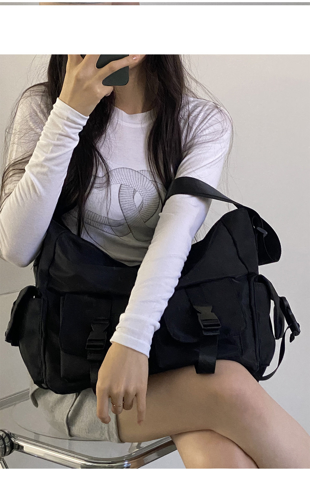 Codibook｜韓國 ondeed 金屬扣環尼龍布斜挎大包[預購]肩背包 郵差包 女裝 | 蝦皮購物