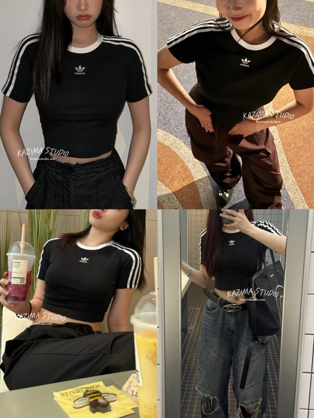 Kazima｜愛迪達 Adidas Baby Tee 短版 三線短T 露肚 黑 白 紅 粉紅 黃 綠 粉紫 IP0665 | 蝦皮購物