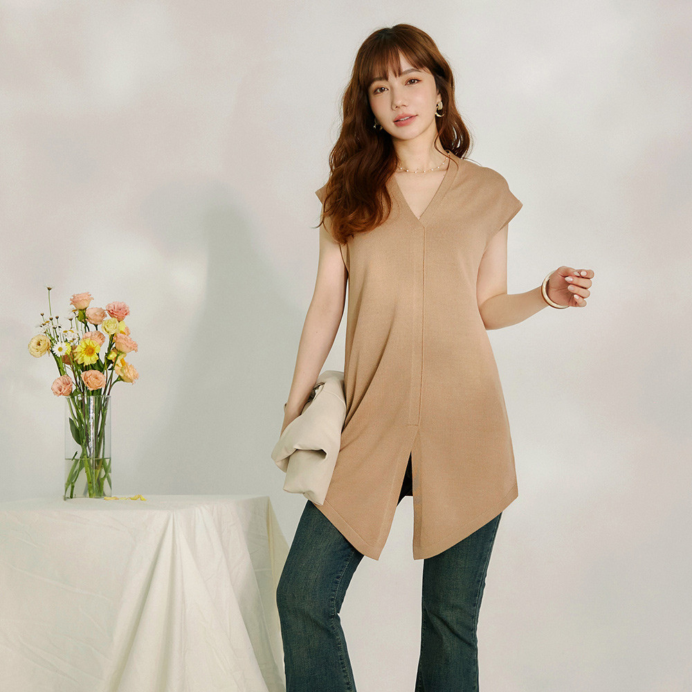 OB嚴選 透涼冰爽絲V字下襬開衩長版背心上衣 《FA3093》大尺碼/女裝/現貨 | 蝦皮購物