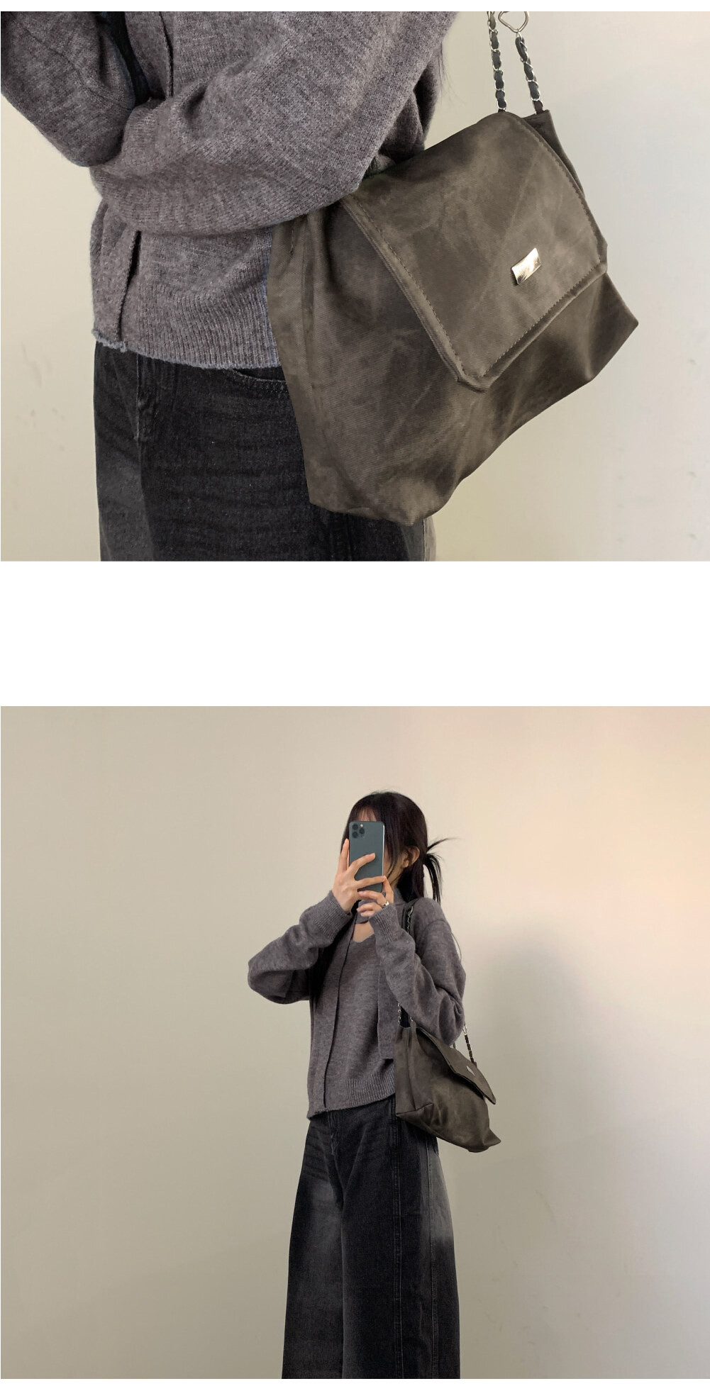 Codibook｜韓國 ondeed 復古灰色大理石紋麂皮金屬logo肩背包[預購]肩背包 女裝 | 蝦皮購物