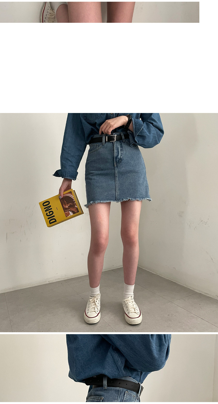 Codibook｜韓國 gifteabox 復古高腰剪破牛仔迷你短裙[現貨 - 藍色S]裙子 牛仔裙 女裝 | 蝦皮購物