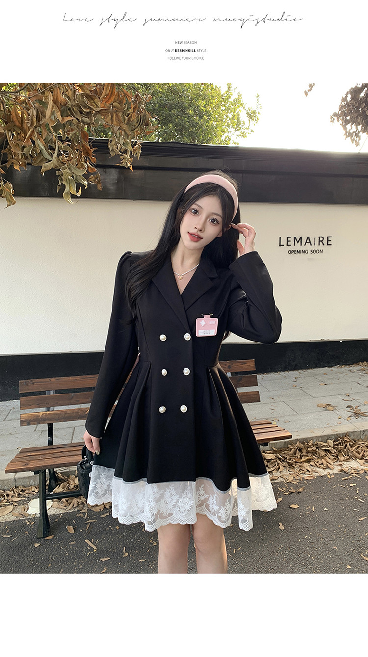 Miguo_大碼學院風蝴蝶結連衣裙女 秋季氣質裙子 胖mm收腰顯瘦西裝裙 | 蝦皮購物