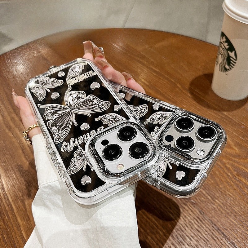 電鍍鏡面蝴蝶 高清透亮 防撞條手機殼 適用 蘋果 iPhone 16 15 14 13 12 11 Promax 保護殼 | 蝦皮購物