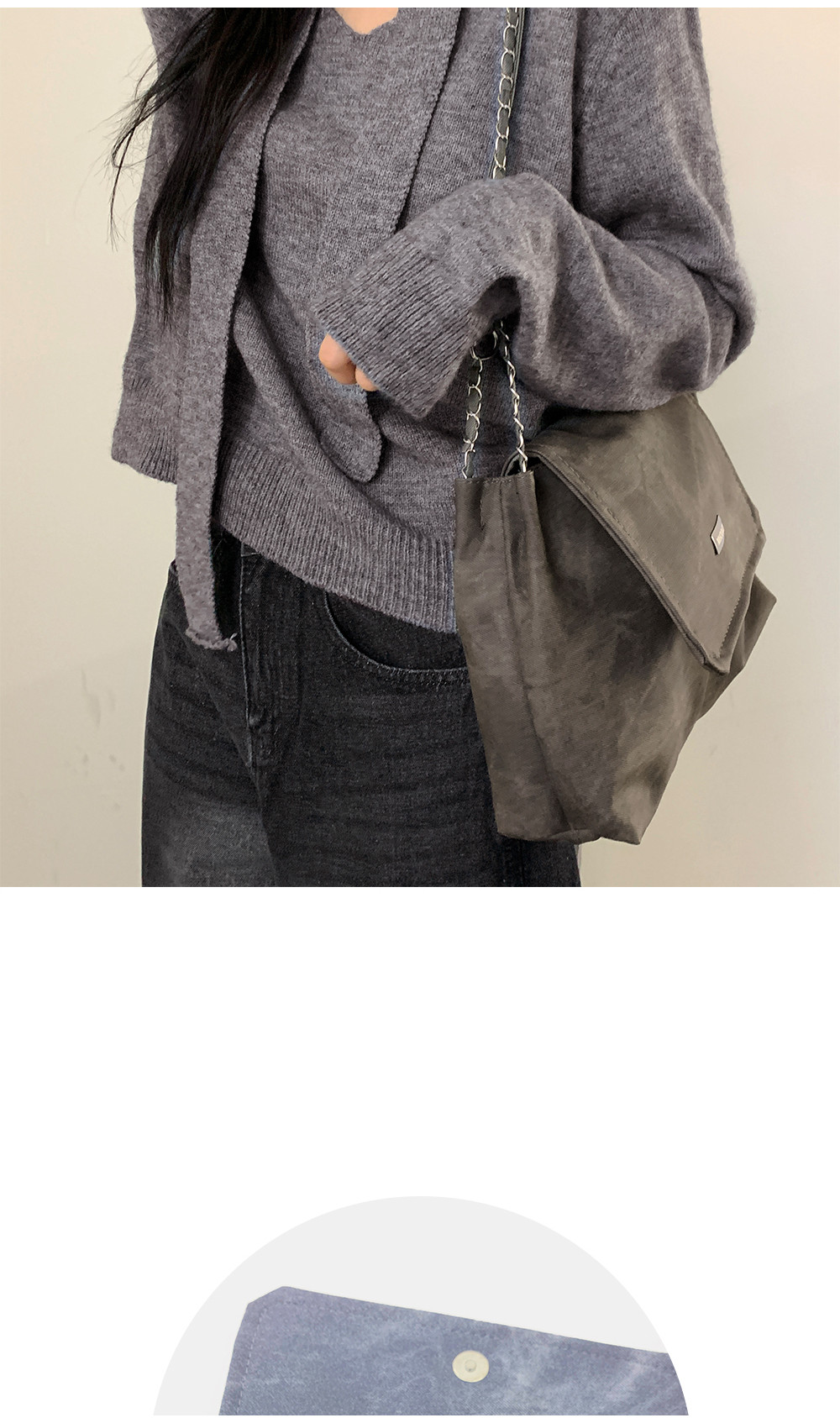 Codibook｜韓國 ondeed 復古灰色大理石紋麂皮金屬logo肩背包[預購]肩背包 女裝 | 蝦皮購物