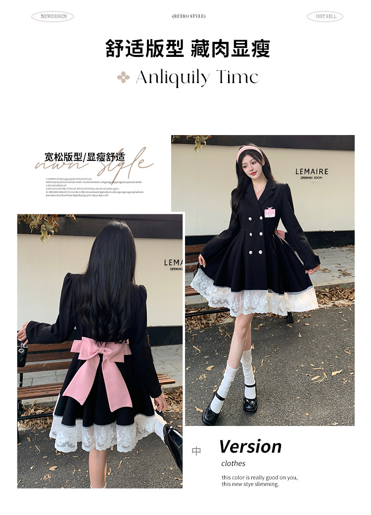 Miguo_大碼學院風蝴蝶結連衣裙女 秋季氣質裙子 胖mm收腰顯瘦西裝裙 | 蝦皮購物