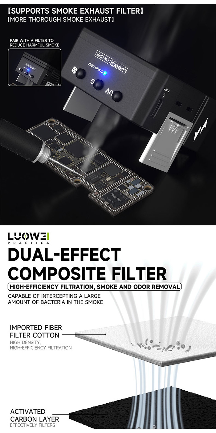 Luowei LW-CF01 4合1顯微鏡冷卻器/排煙風扇/帶防塵燈珠的紫外線固化燈,用於手機主板PCB維修 | 蝦皮購物