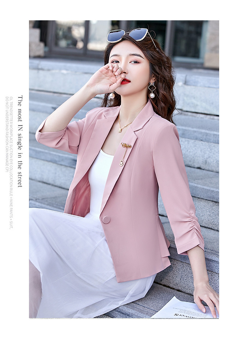 Miguo_短款西裝外套女 春秋薄款 高級感氣質小個子女士七分袖休閒西服 M-4XL 大尺碼西裝外套 西外 | 蝦皮購物