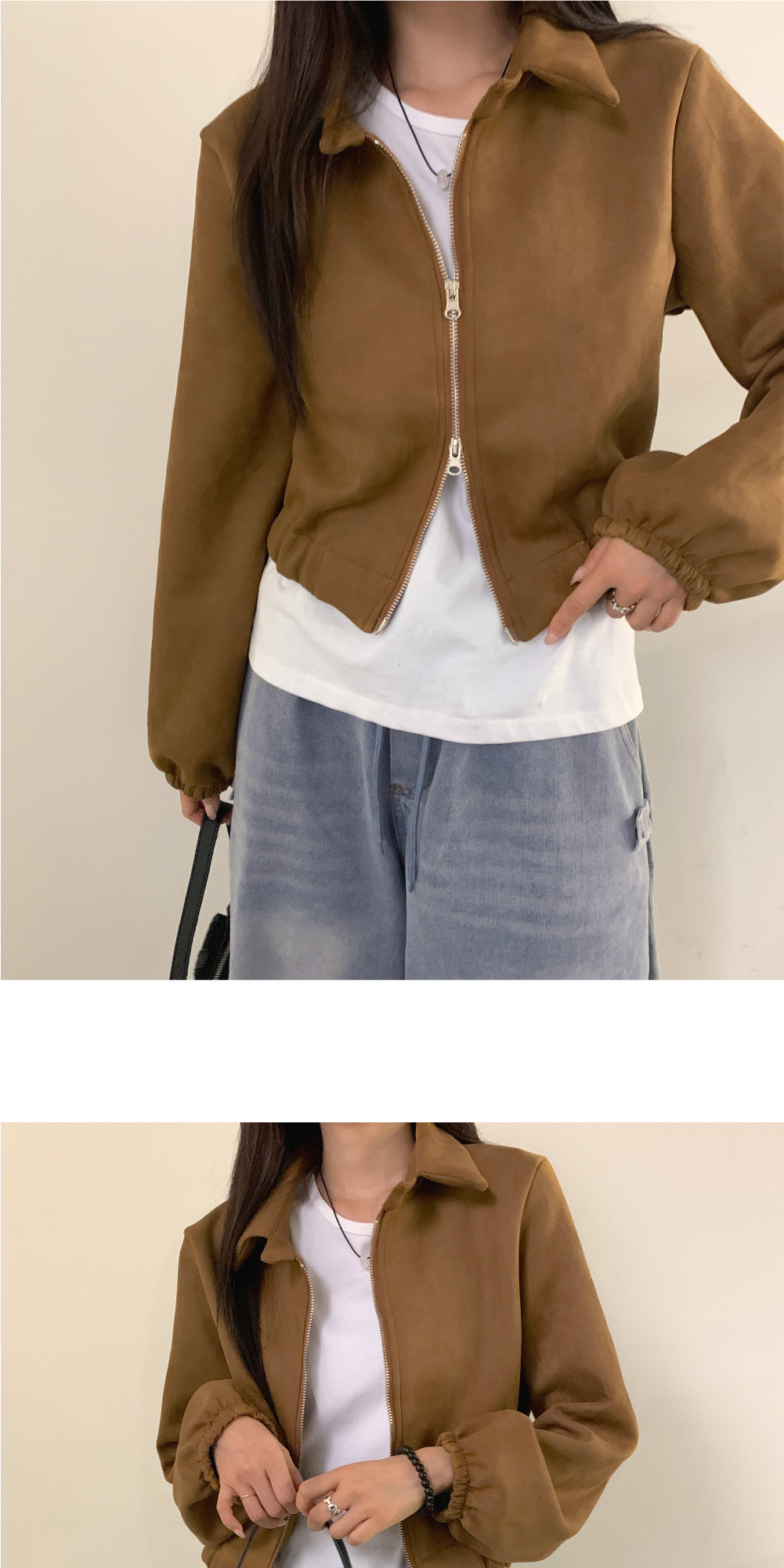 Codibook｜韓國 ondeed 兩用鬆緊短版麂皮棒球外套[預購]夾克 拉鍊外套 女裝 | 蝦皮購物