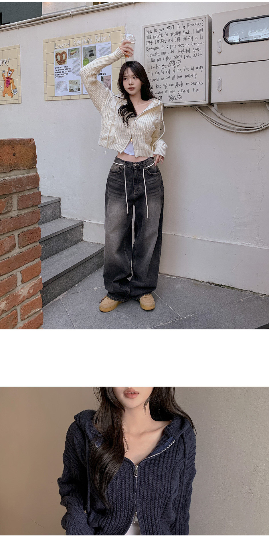 Codibook｜韓國 henique 肩綁帶抽繩長版針織開襟外套[預購]拉鍊外套 女裝 | 蝦皮購物