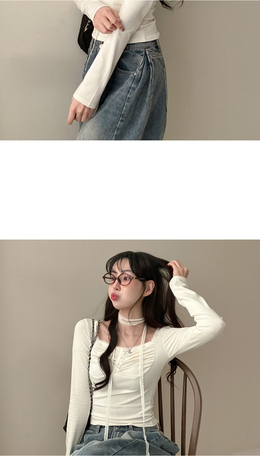 Codibook｜韓國 gifteabox 蕾絲圍巾拼接方領長袖T恤[預購]長袖上衣 T恤 女裝 | 蝦皮購物