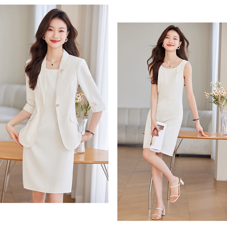 Miguo_職業辦公服 七分袖西裝外套女 韓版通勤小眾西服連衣裙套裝 S-4XL 3色 大尺碼西裝套裝裙 | 蝦皮購物