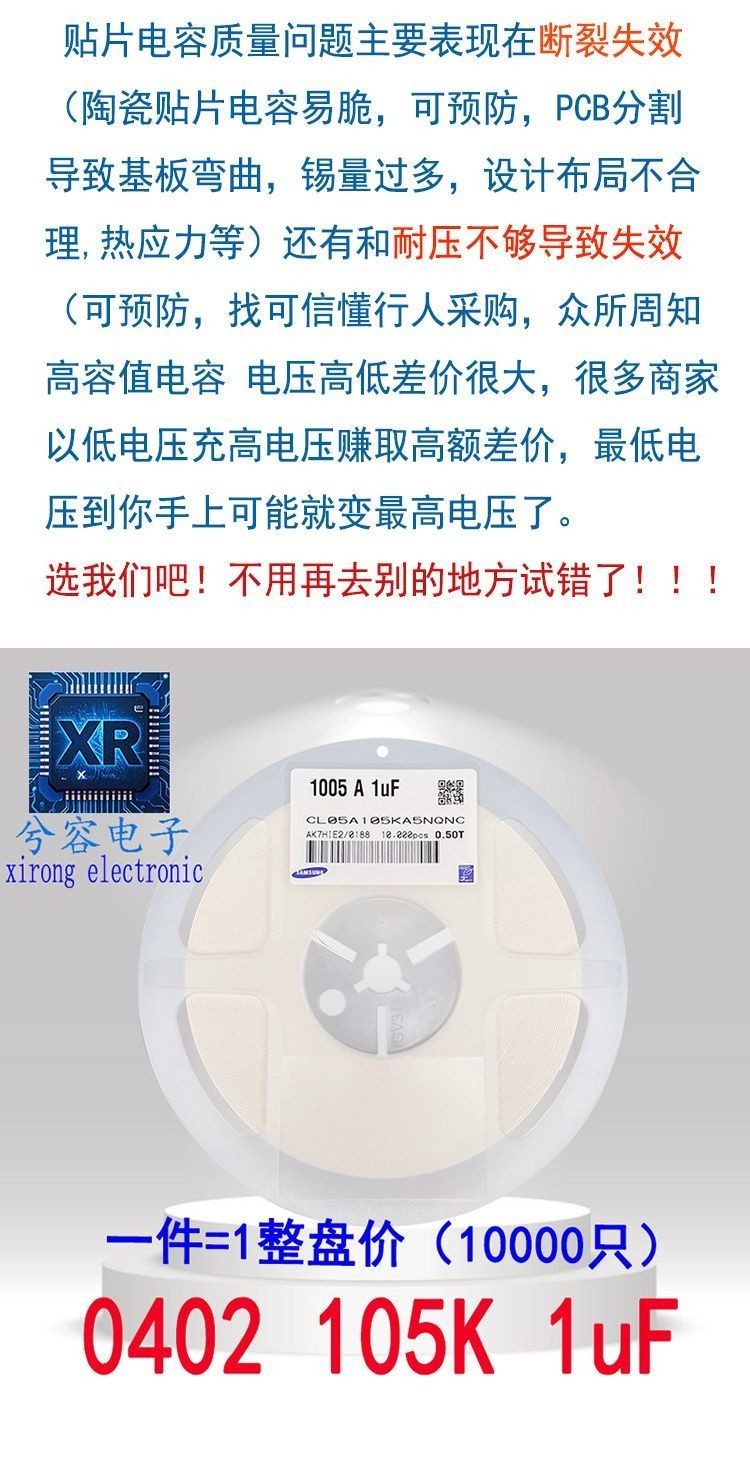 0402 105K 25V貼片電容 1uF10%通用CL05A105KA原廠電子元器件MLCC | 蝦皮購物