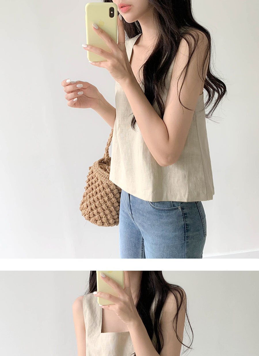 Codibook｜韓國 paknamae 度假風方領純色亞麻無袖上衣[預購]無袖 雪紡襯衫 女裝 | 蝦皮購物