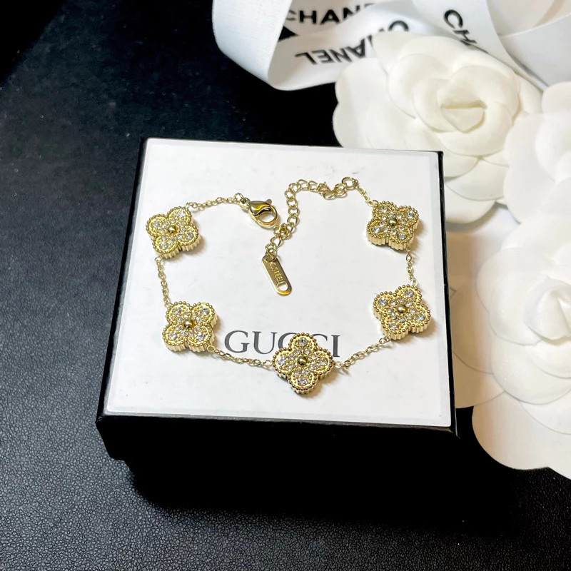 高版本四葉草手鏈18k金雙麵滿鑽貝母手鏈鈦鋼不掉色可洗澡佩戴 | 蝦皮購物