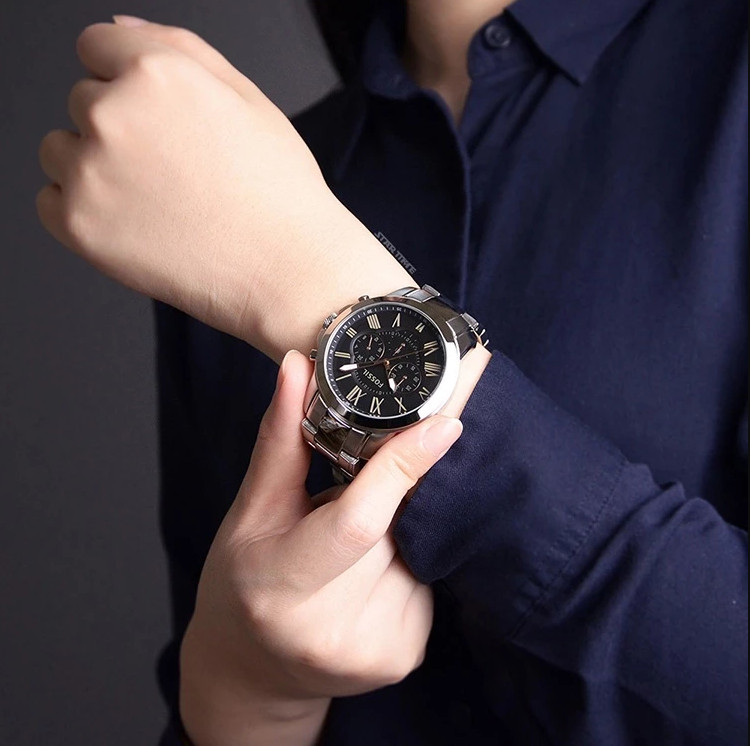 FOSSIL | 羅馬時標三眼計時腕錶 - 黑/白鋼 FS4994 | 蝦皮購物